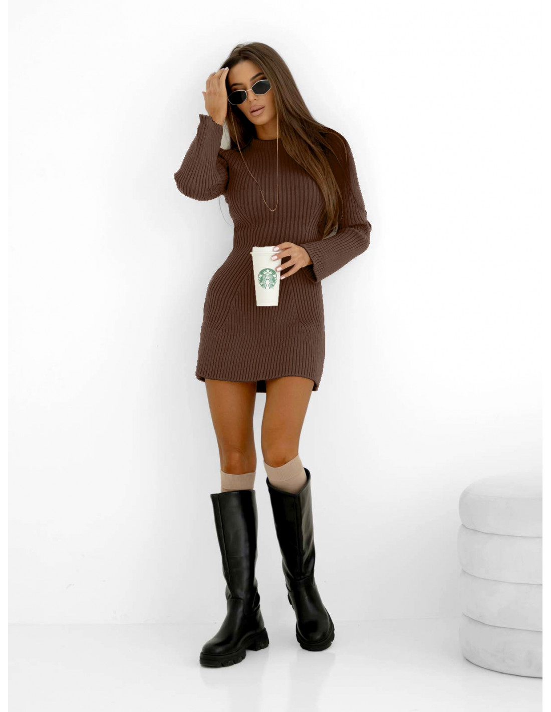 WP Sweterkowa mini sukienka - czekoladowa - magmac.pl - Sklep Magmac.pl