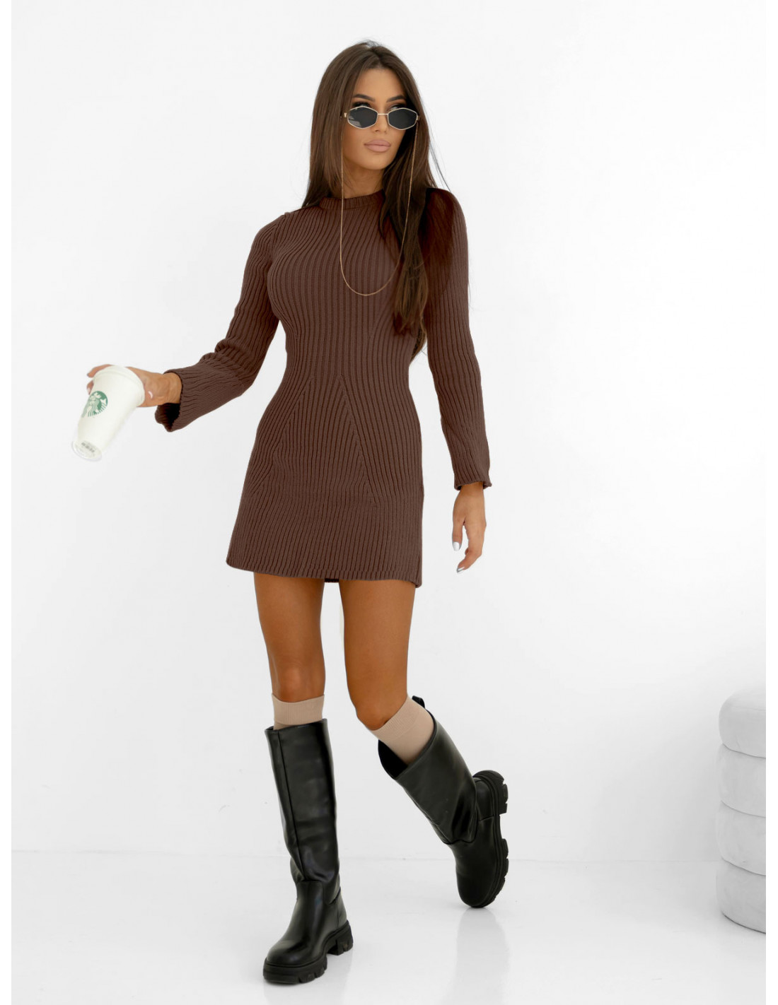 WP Sweterkowa mini sukienka - czekoladowa - magmac.pl - Sklep Magmac.pl