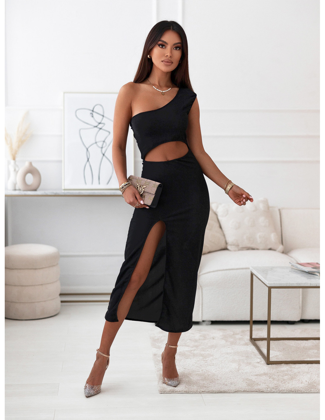 WP Brokatowa długa sukienka z wycięciem - czarna - magmac.pl - Sklep ...